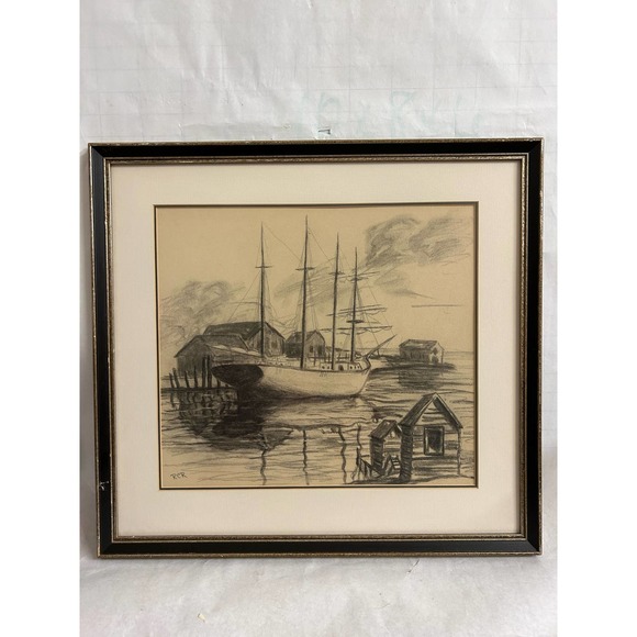 Rutter | Art | Framed Pencil Drawing Sketch Sailing Sea Town Rc Rutter ...